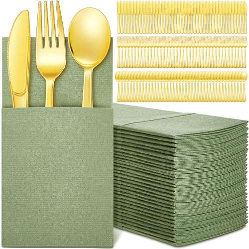 Amazon.com: Tioncy 100 Pack Gold Plastic Silverware Cutlery Set Dinner ...