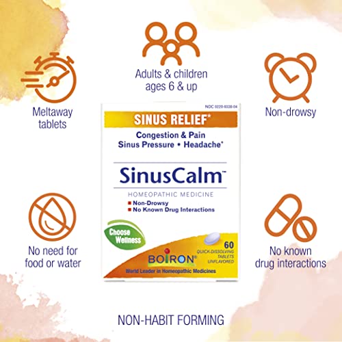 Boiron SinusCalm Tablets for Sinus Pain Relief, Runny Nose, Congestion ...