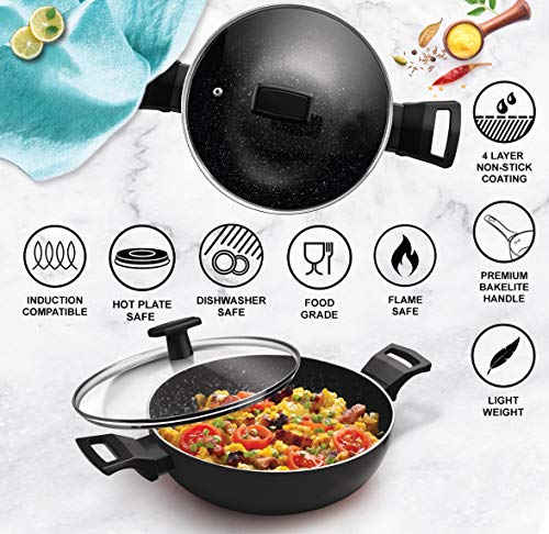 MILTON Pro Cook Granito Induction Kadhai with Glass Lid, 30 cm / 4.9 ...