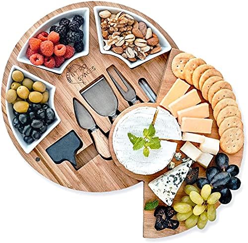 Buy IKTU Bamboo Cheese Board Set, Serving Tray and Cheese Serving ...