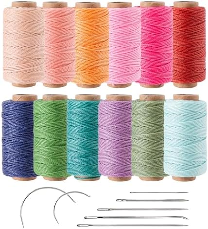 Amazon.com: 12 Colored Round Waxed Thread 0.8mm, 35 Yards per Spool, 3 ...