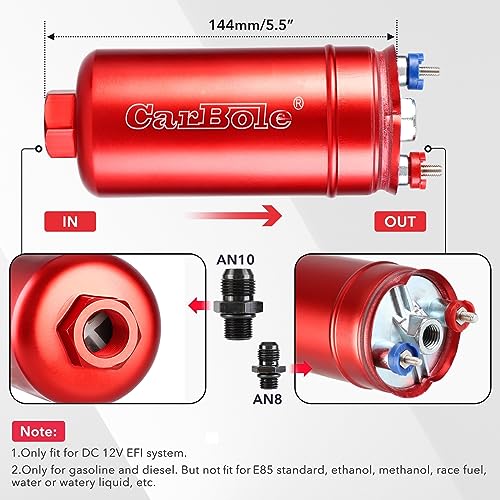 Snapklik.com : CarBole Universal Inline Fuel Pump 300LPH High Flow 12V ...