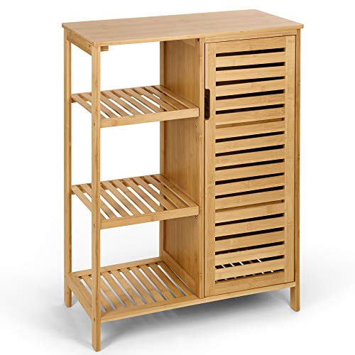 HYNAWIN Bamboo Bathroom Storage Cabinet, 3 Tier Shelves with Door, Free ...