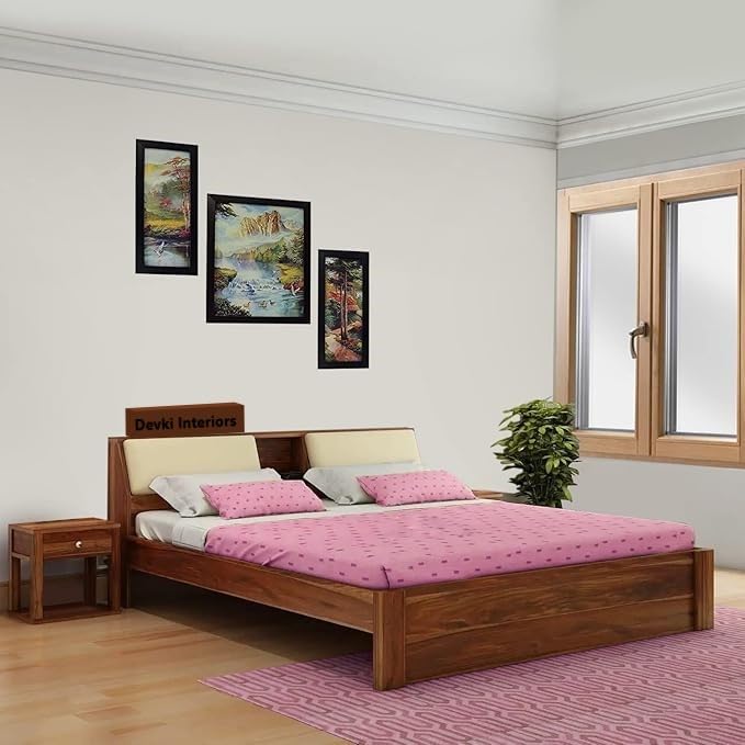 DEVKI INTERIORS Aura King Size Bed with Headboard Storage - Wooden Bed with Storage - Double Bed ...
