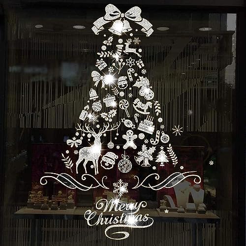 Christmas Window Stickers,4 Sheets Reusable Silver Xmas Window Stickers ...