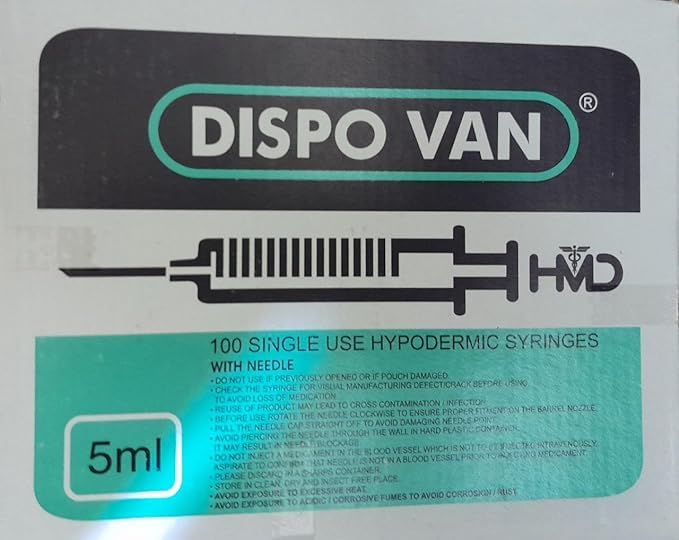 DISPO Van Syringes 5ML with Needle For single use only - Pack of 100 ...