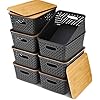 Amazon.com - Barydat 8 Pack Plastic Storage Baskets with Bamboo Lid ...