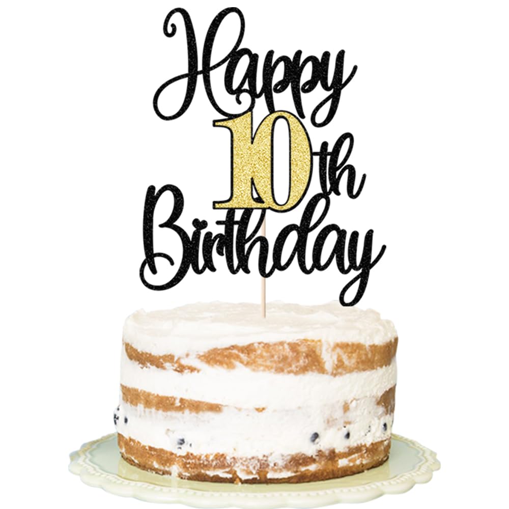 Amazon.com: FLORCMET Happy 10th Birthday Cake Topper -Black Gold ...