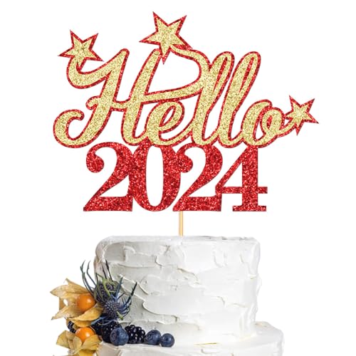 Dcokska Décoration de gâteau Hello 2024, décorations de gâteau « Happy ...