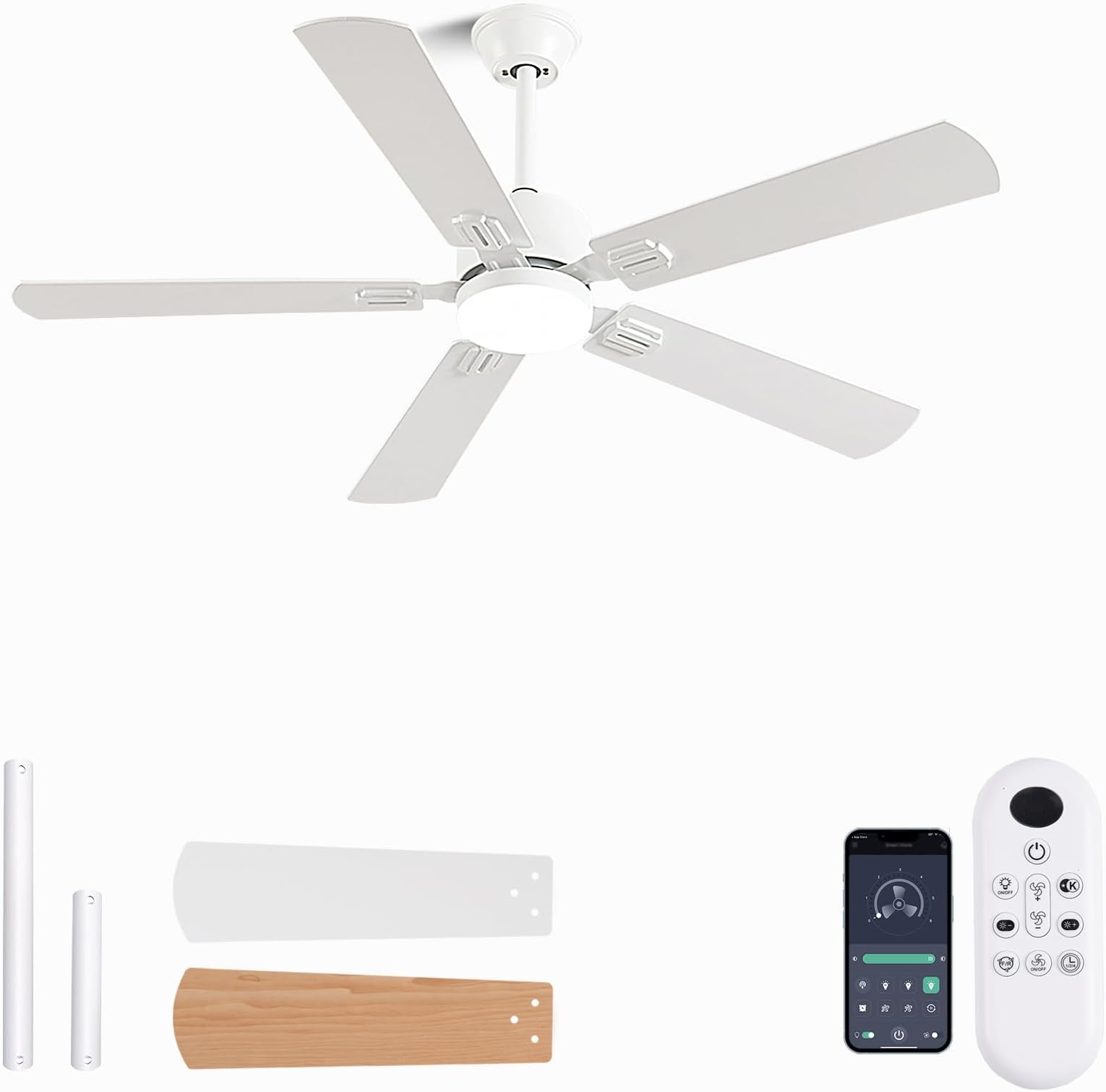 52 inch Modern Ceiling Fans with Lights APP/Remote Control, Low Profile ...
