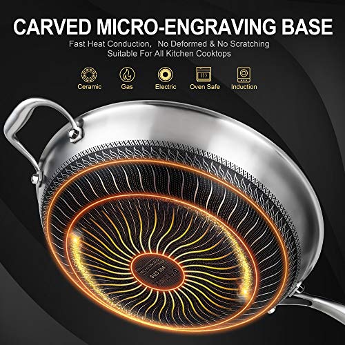MICHELANGELO Honeycomb Wok Pan with Lid, 12.5 Inch Stainless Steel Woks ...