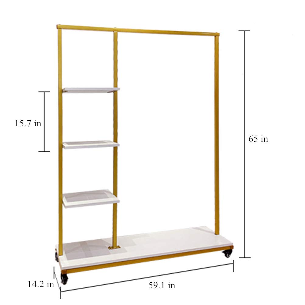 Buy FONECHIN Metal Clothes Garment Racks with 4 Wood Storage Shelves ...