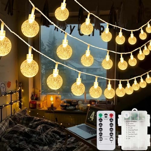 Battery Operated Globe String Lights,Water Proof 33 FT 80 LED Crystal ...