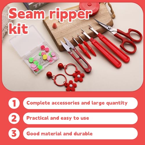 32 Pcs Sewing Seam Ripper Kit, Red Seam Ripper Set, Thread Remover Kit ...