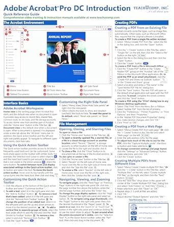 Adobe Acrobat Pro Introduction Quick Reference Training Tutorial Guide (Cheat Sheet of ...