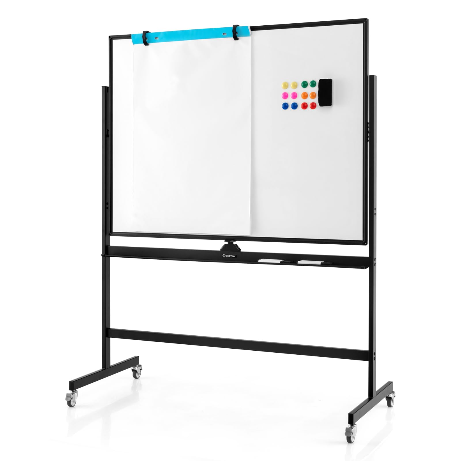 Costway 90 x 120 cm Mobile Magnetic Whiteboard, Double-Sided Reversible ...