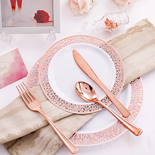 Snapklik.com : 175 Pieces Rose Gold Plastic Plates,Rose Gold Dinnerware ...