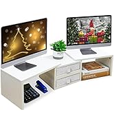 Amazon.com: TEAMIX Dual Monitor Stand Riser with Drawer - Length and ...