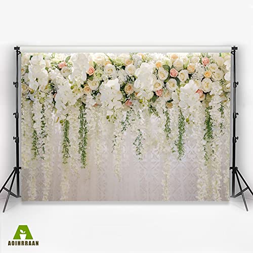 Aoihrraan 3x2m Wedding Backdrop White Blooming Flowers Green Wisteria ...