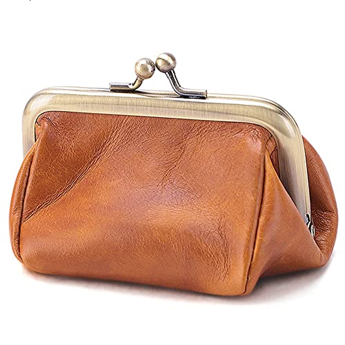 ROUROU Genuine Leather Clutch Bag for Women Kiss Lock Wallet Retro Coin ...