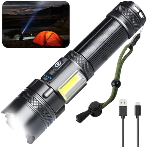 ASORT LED Torch Rechargeable, Super Bright Flashlight 7 Modes with COB ...