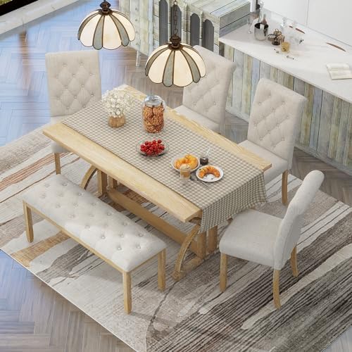 Amazon.com - LostCat 60 Inch Dining Table Set for 6, Retro Rectangular ...