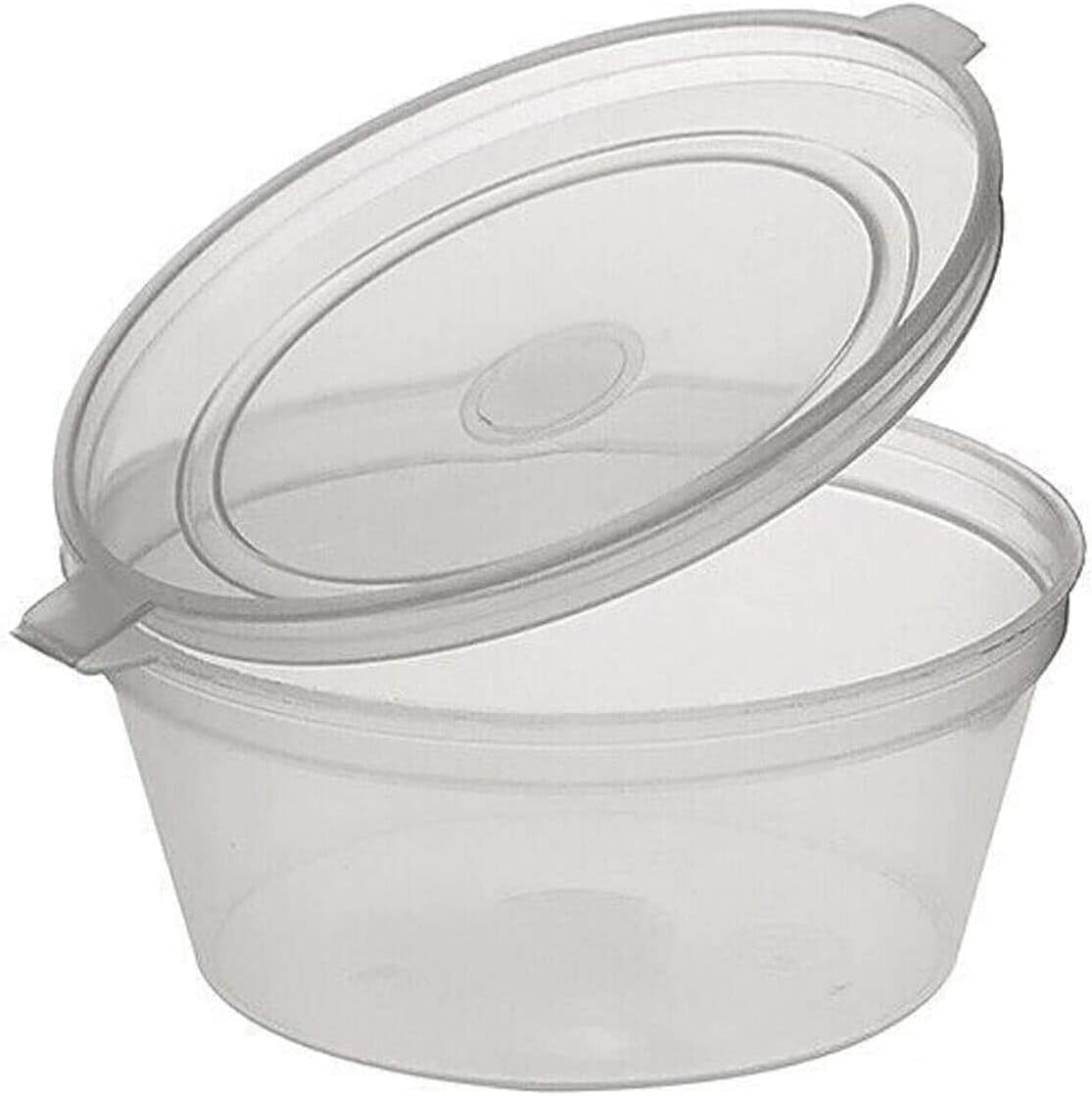 50 X 2oz Sauce Pots with Hinged Lids Round Food Containers Deli Pots ...
