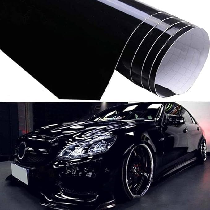 WISDOM Vinyl Wrap Black Glossy Sheet for Car & Bike Self Adhesive Wrap Sticker and Decal Roll ...