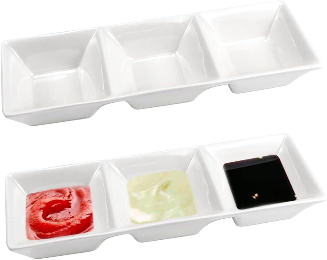 Amazon.com | esowemsn 1PC Mini White Ceramic Rectangular 3 Compartment ...