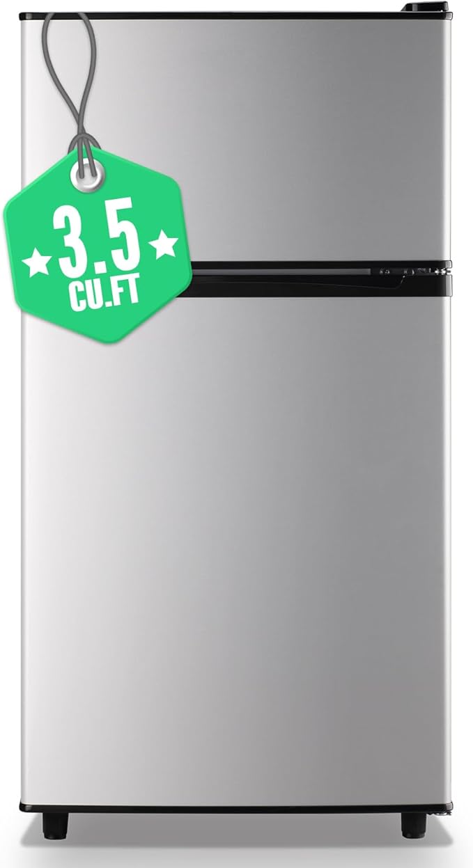 Amazon.com: WANAI Mini Fridge with Freezer, 3.5 cubic feet 2- Doors ...