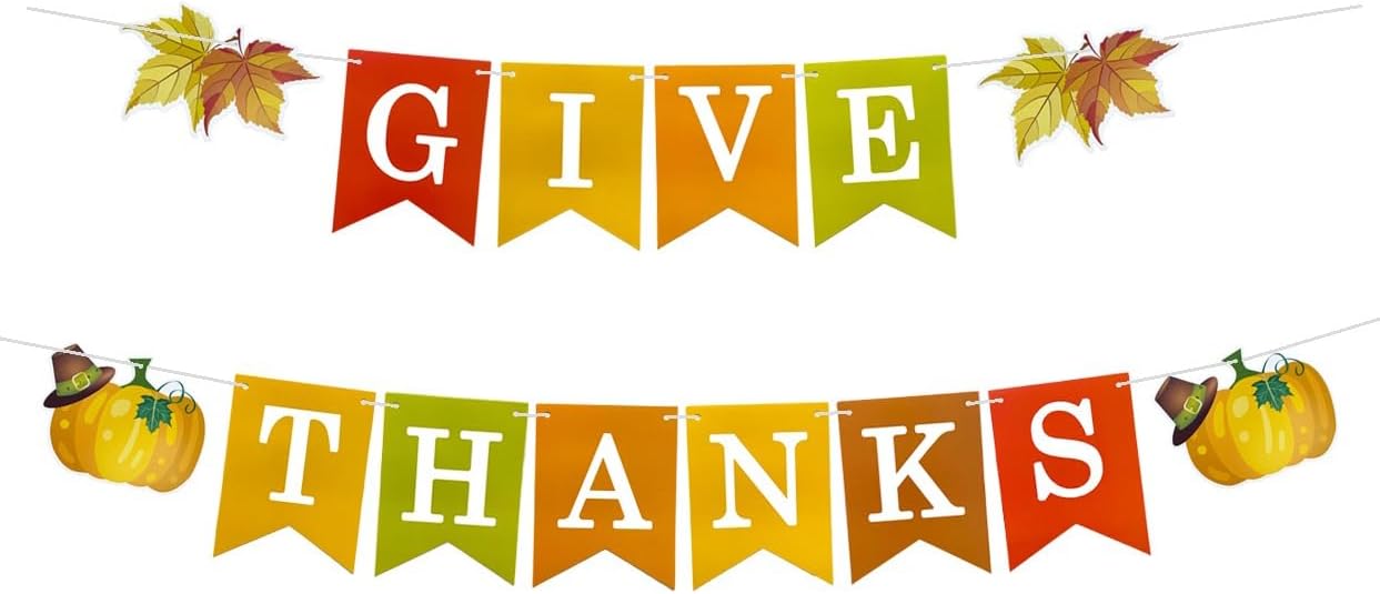 Amazon.com: Runhiskii Give Thanks Banner, Happy Thanksgiving Day ...