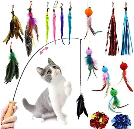Artsper Retractable Cat Wand Toy Set 18pcs Assorted Teaser Refills with ...