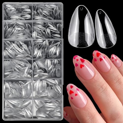 Amazon.com: LuckForever 600pc Short Almond Nail Tips - Clear Fake Press ...