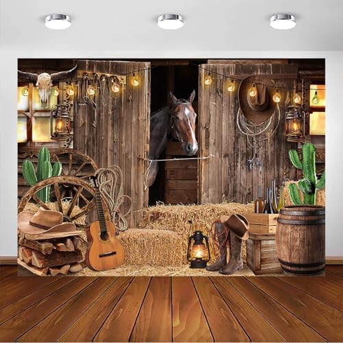 Avezano Western Cowboy Backdrop Rustic Wooden House Barn Western Birthday Party Photography ...