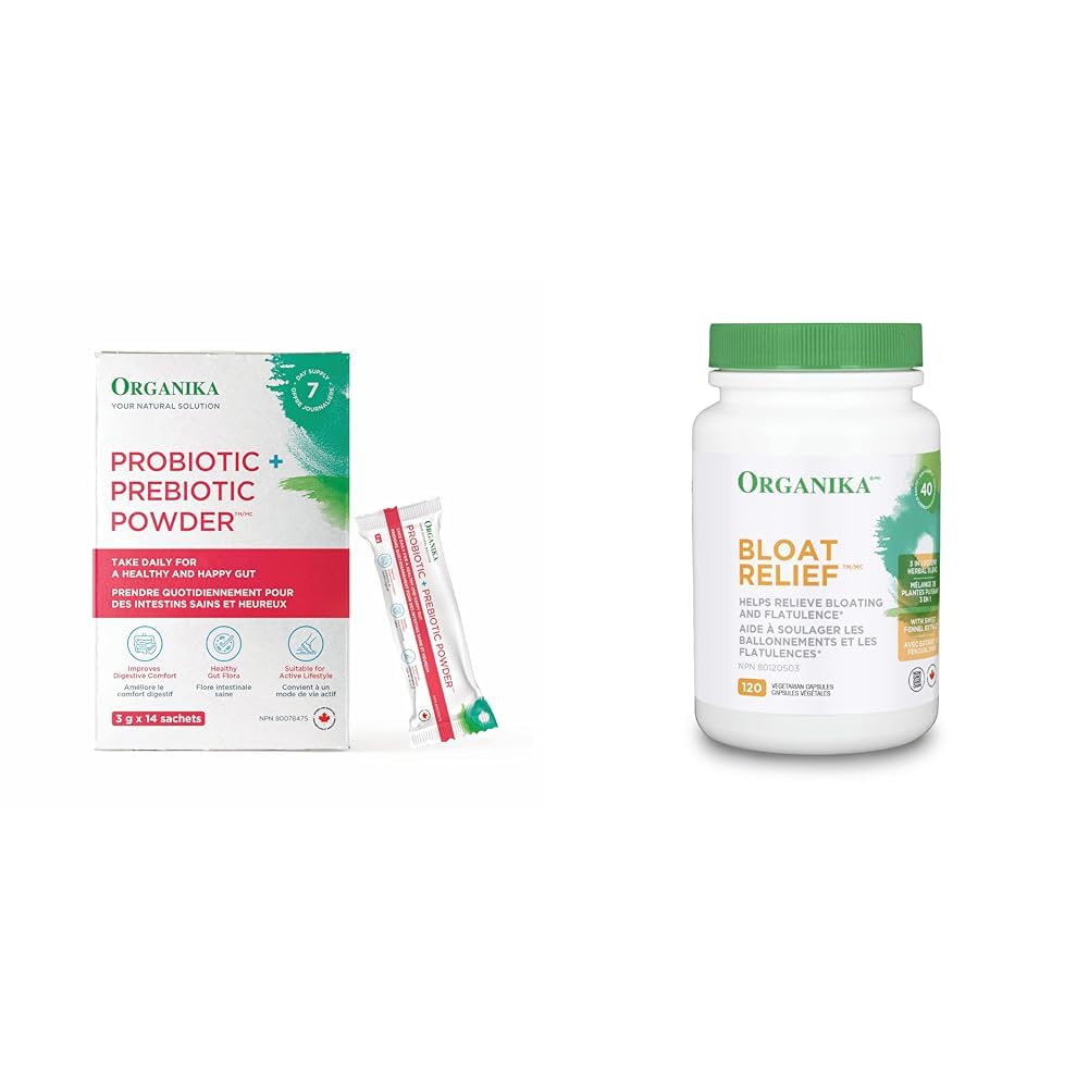 Organika Prebiotic + Probiotic Powder 3 G X 14 Sachets and Bloat Relief ...