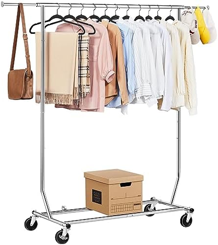 SONGMICS Clothes Rack on Wheels, Heavy Duty Clothes Rail, with ...