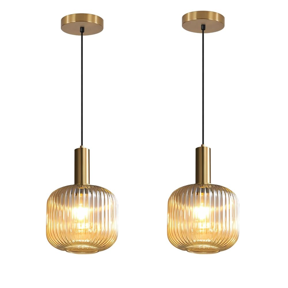 BOKT Modern 2-Pack Glass Pendant Lights Open Amber Ball Ceiling Pendant ...