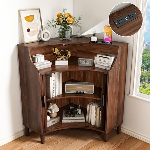 Amazon.com: Pipleo Fluted Corner Cabinet with Built-in Outlets, Wood ...