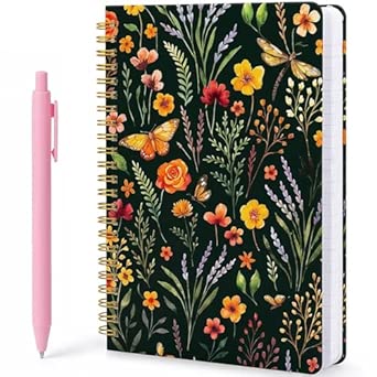 Amazon.com : LOOKIN’ FRIDAY Floral Flexible-Cover Spiral Notebook for ...