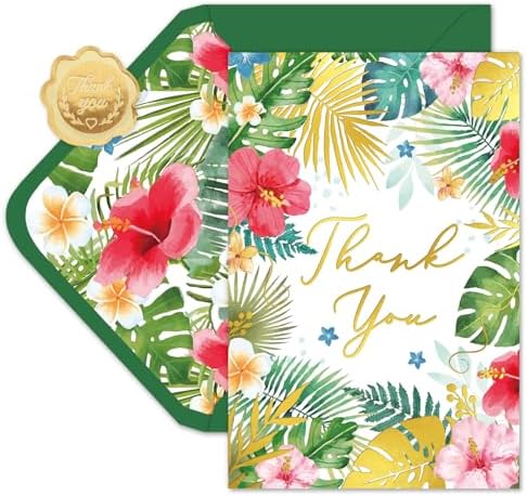 Amazon.com: Whaline 24 Pack Hawaiian Thank You Cards Gold Foil Tropical ...