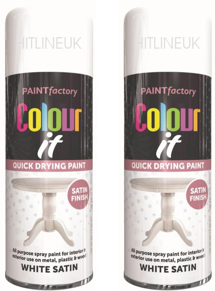 HitlineUK 2 X 400ml WHITE SPRAY PAINT WHITE PAINT SPRAY FOR WOOD SATIN ...