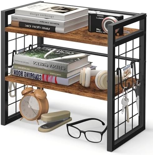 Amazon.com : ELITEROO Desktop Shelf Organizer, 2 Tier Wood Desk ...