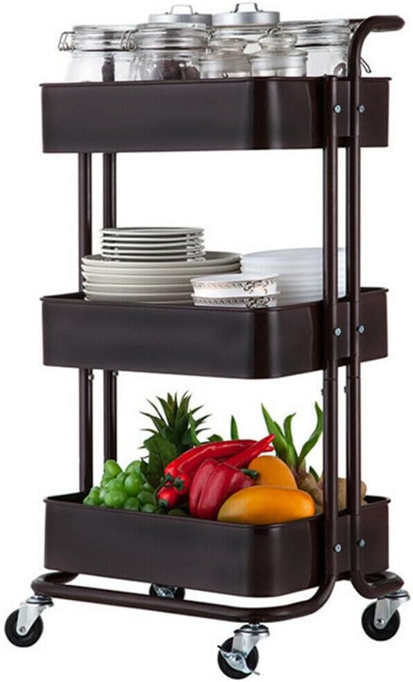Multibao 3 Tier Storage Trolley on Wheels Cart Kitchen Utility Rolling ...