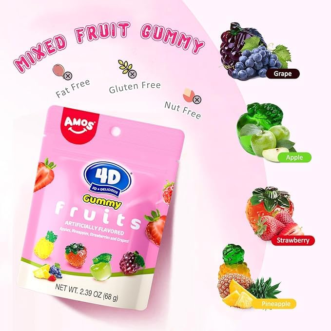 Snapklik.com : AMOS 4D Gummy Candy Fruit Snacks, 3D Fruit Shaped ...