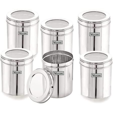VISAXMI® Stainless Steel Multipurpose Round See Through Lid Container ...