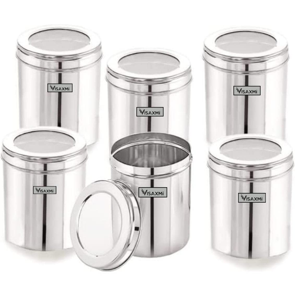 VISAXMI® Stainless Steel Multipurpose Round See Through Lid Container ...