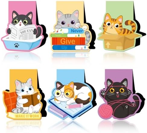 JSRQT 6 Pack Magnetic Bookmark Cute Cats Book Marks Page Markers Book ...