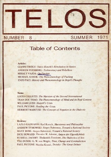 Telos, Summer 1971 (No 8): Paul Piccone: Amazon.com: Books