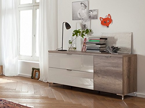 Deline Cleo Sideboard with 10 Shelves (Wild Oak & Sand Glass) : Amazon ...