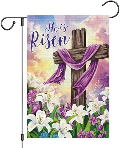 Amazon.com : Heyfibro He is Risen Easter Cross Garden Flag 12x18 Double ...